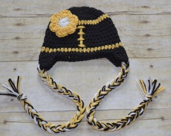 Iowa Hawkeyes Crochet Girls Football Earflap Hat Newborn to 6 Months ...