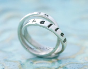 Mother's Ring, Personalized Ring, Double Mother's Ring, Sterling Name ...