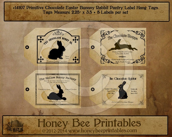 Primitive Easter Chocolate Bunny Rabbit Pantry Label Hang Tags