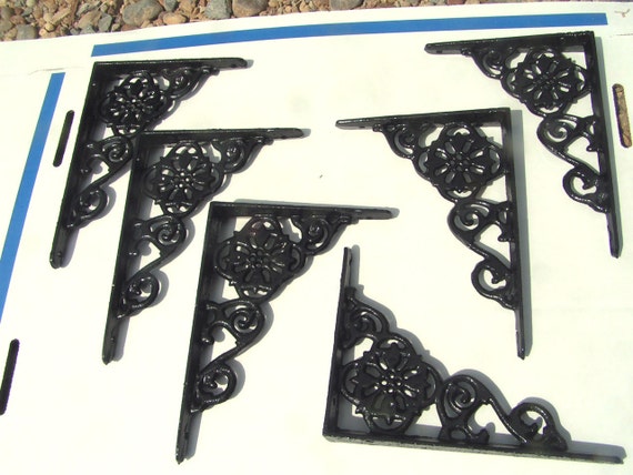 SIX Small Cast Iron Wall Shelf Brackets by NafeIronWorksDesign