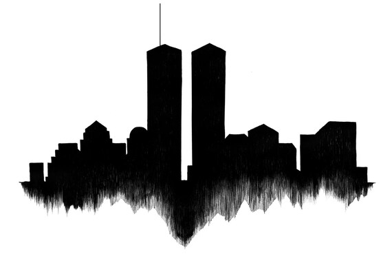Items similar to New York City Scape, Skyline, 9/11 Memorial, Black and ...
