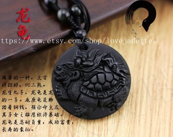 Hand carved natural obsidian dragon turtle charm good luck pendants