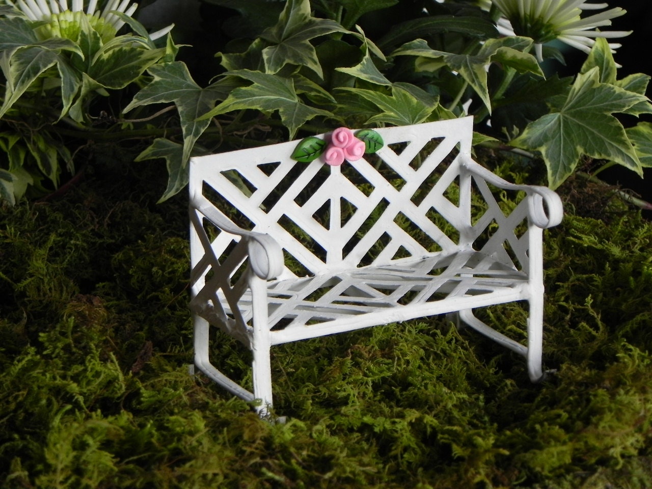 Fairy Garden Furniture Bench metal white miniature accessories