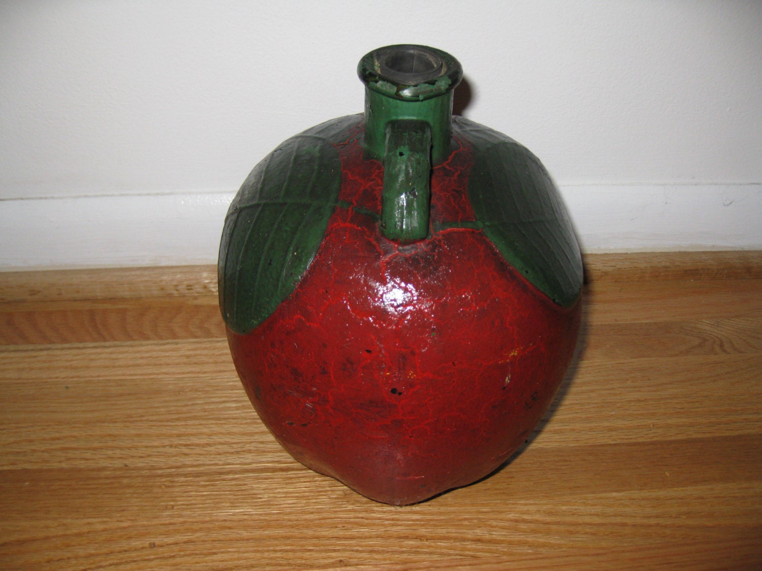 ANTIQUE GLASS APPLE Jug Hand Painted White House Vinegar Jug