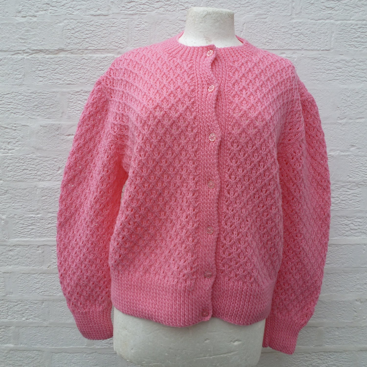 Cardigan pink acrylic wool top ladies 80s cardigan chunky top knitted ...