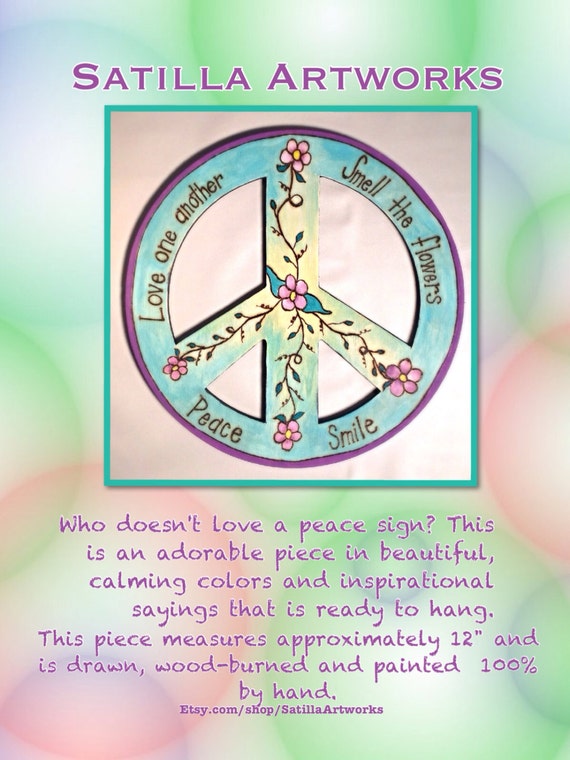 Items similar to Whimsical Wooden Hand Painted Peace Sign on Etsy