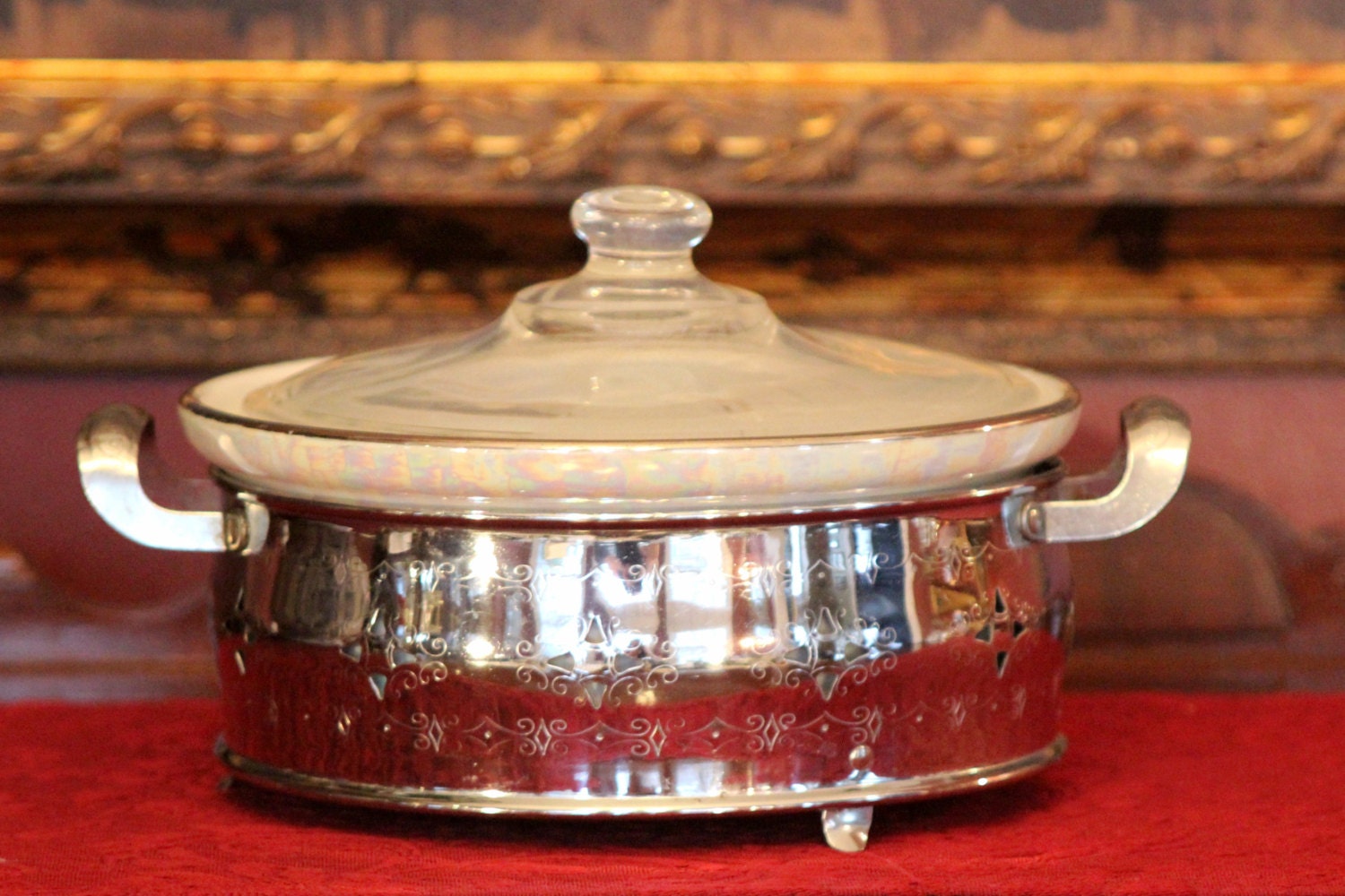 Round Buffet Stand Pierced Chrome Stand Fraunfelter China