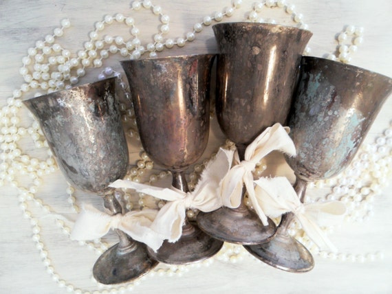 vintage silver plated goblets set of silver by DownSouthChicDecor