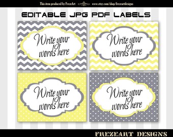 Gray and Yellow Chevron Polka dots labels Printable Editable PDF JPG ...