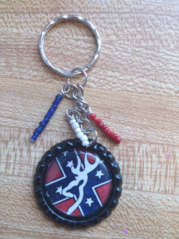 Browning deer rebel flag bottle cap keychain red white and