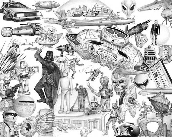 Science Fiction pencil drawing limited edition print by