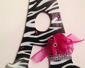 Items similar to Black White and Pink Zebra Print Handpainted Name ...
