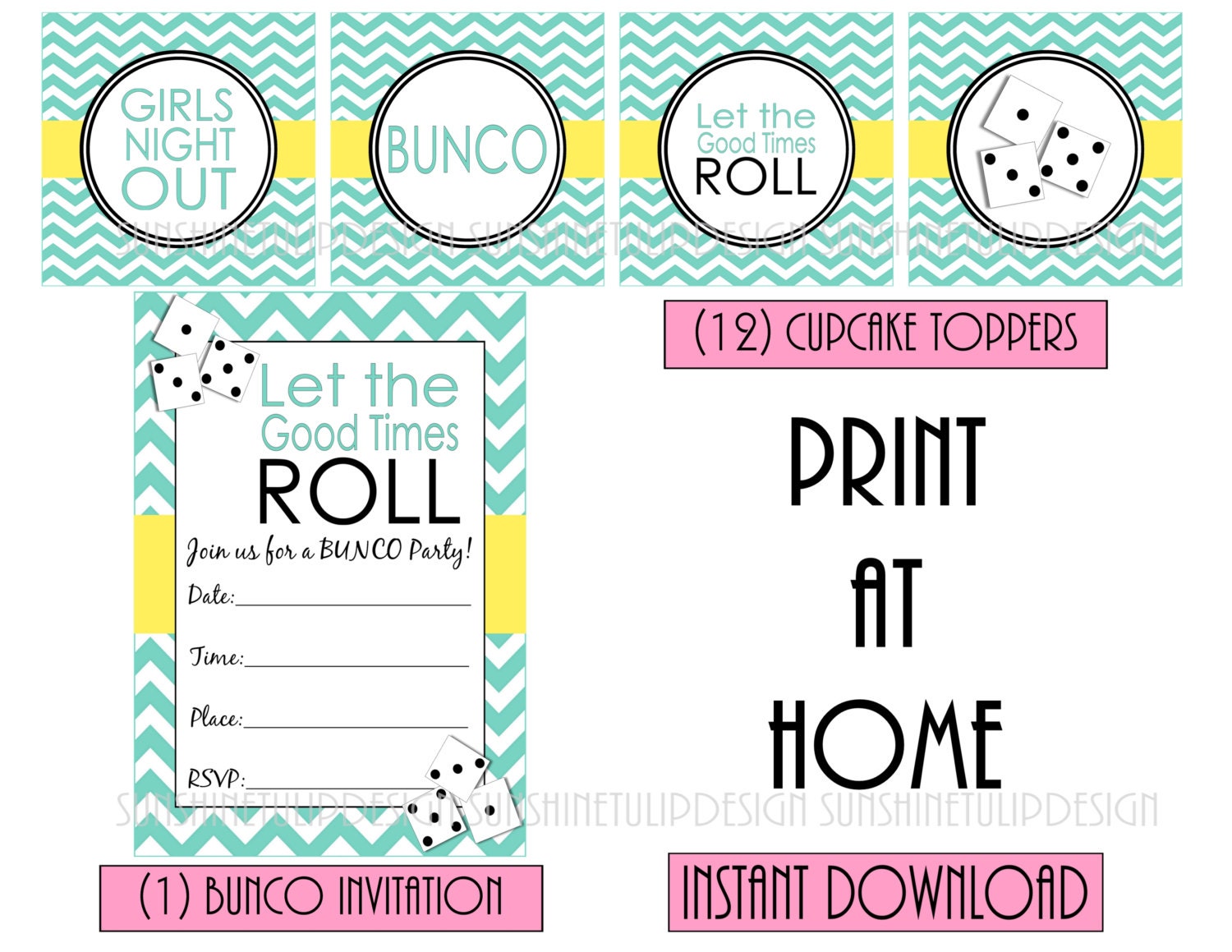 BUNCO Party Printable DIY Invitation Party Favor Tags