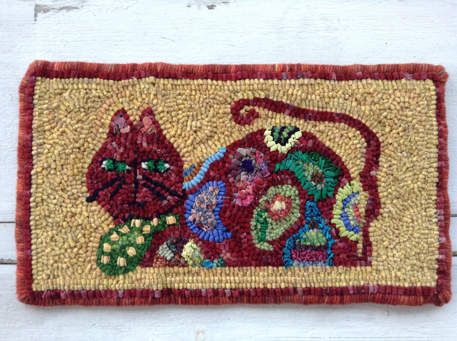Paisley Cat Rug Hooking Pattern 9 x 16 by LCsWoolnSilk on Etsy