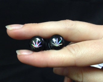PAIR-Marijuana Leaf Holographic Plugs! CHOOSE SIZE