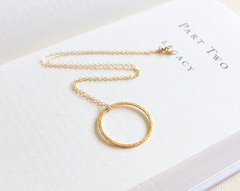 Hammered Gold Circle Necklace . 14KT Gold-Filled Chain, Vermeil Open ...