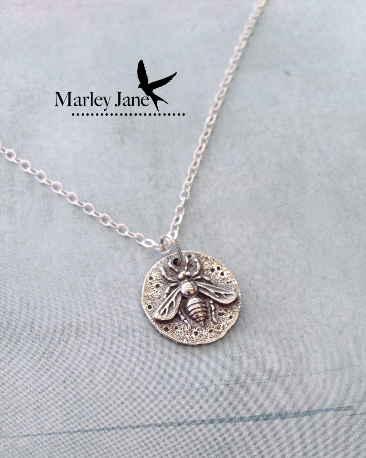 Sterling Silver Bee Coin Necklace Ancient by MarleyJaneDotCom