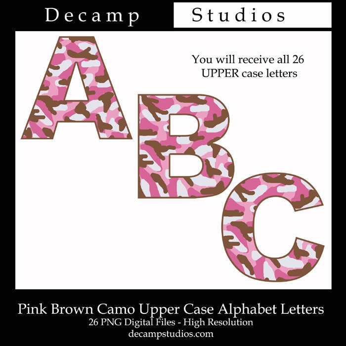 PINK CAMO LETTER Clip Art Alphabet abc Camouflage Digital