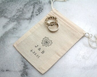 Personalized wedding ring bag rustic cotton ring bag ring