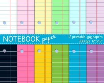 printable digital notebook paper in pastel & bright colors, digital ...