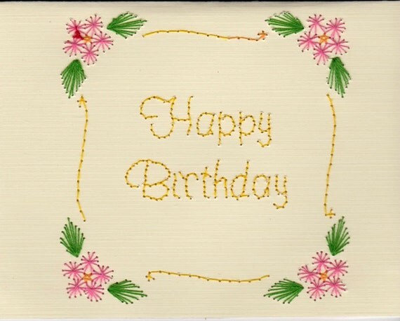 Handmade Pin Prick Embroidery Flower Scroll Birthday Card