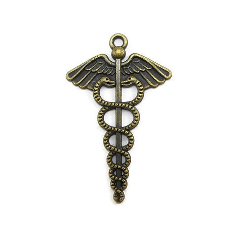 4 Caduceus Charms Bronze Tone Metal medical symbol S215