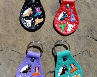 Day of the Dead leather Key Fob by leatherarts on Etsy