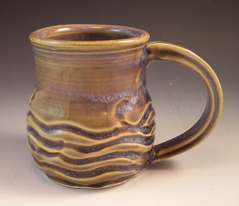 Hand Made Pottery Wave Mug/Blue Pottery Coffee Mug/Cup 8
