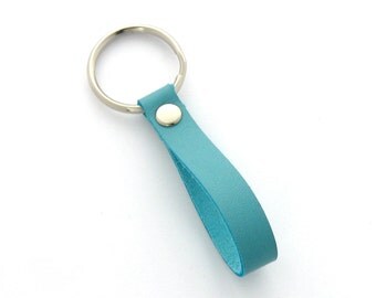 Handmade Leather Key Fob in Aqua, A Pastel Leather Key Ring in ...