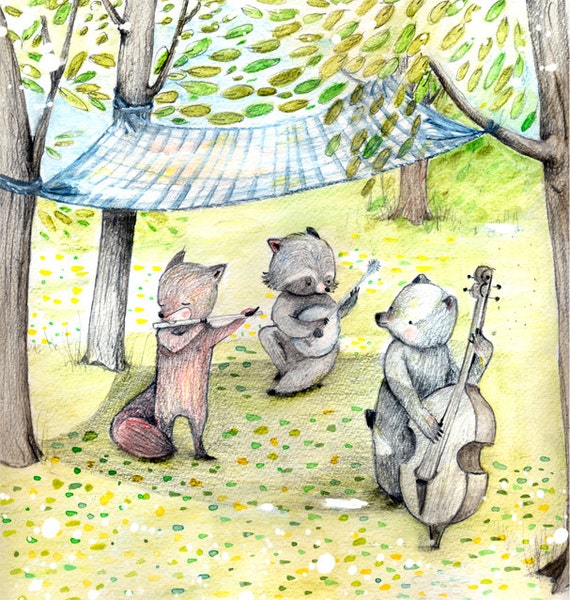 Woodland music Band Poster Print Nursery art Nursery by holli