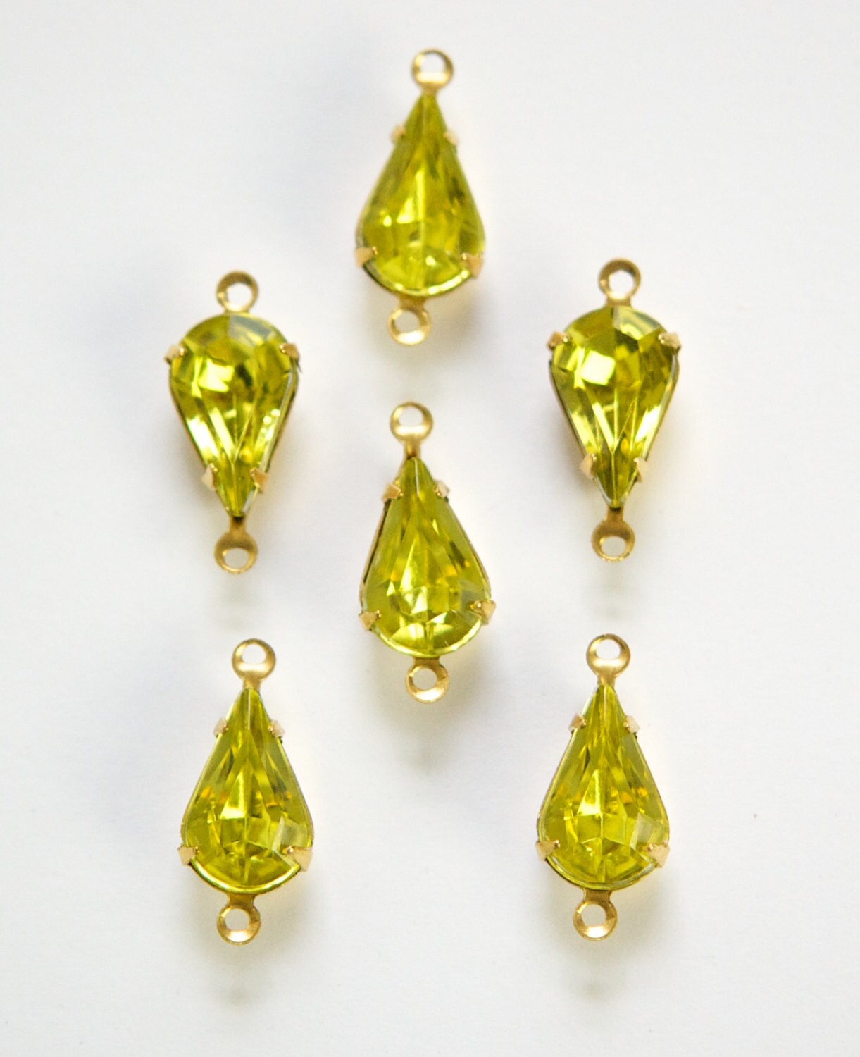 Olivine with a Touch of Jonquil Acrylic Teardrop Stone 2 Loop Brass ...