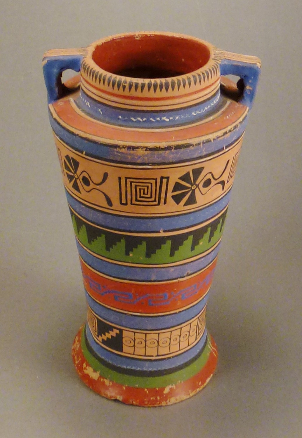 VINTAGE MEXICAN Vase TONALA 1930s Aztec design Ladislao Ortega