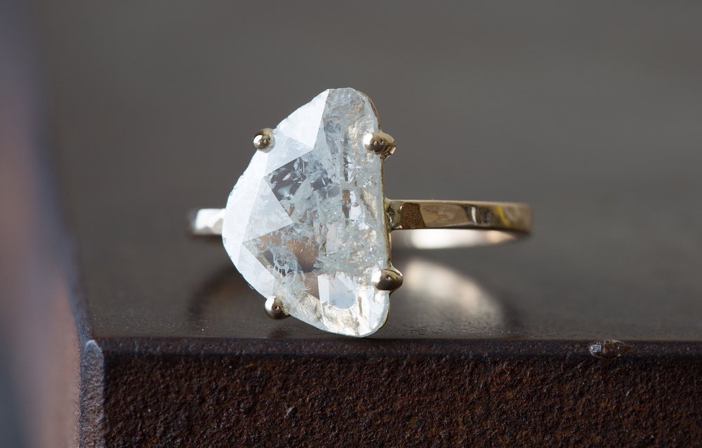 Natural Diamond Slice Ring 14kt yellow by LexLuxe on Etsy