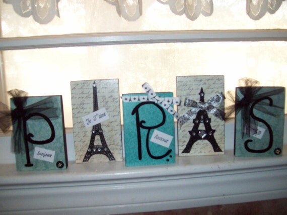 Teal and black Paris letter blocksEiffel TowerParis
