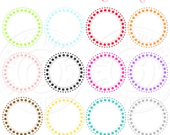 Polka Dot Circle Frames Cute Digital Clipart - Commercial Use OK, Circle Frame, Polka Dot Border ...