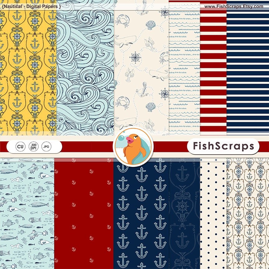 Nautical Digital Paper Anchor Pattern Summer Nautical