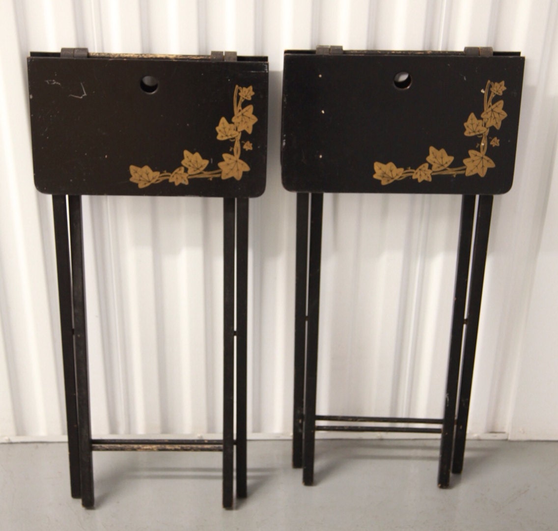 Two black vintage folding side tables – Haute Juice