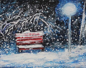 Park Bench painting,Park painting, Landscape painting, snow scene art ...