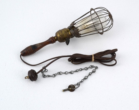 Items similar to Fantastic Antique Industrial Drop-Light with Wood ...
