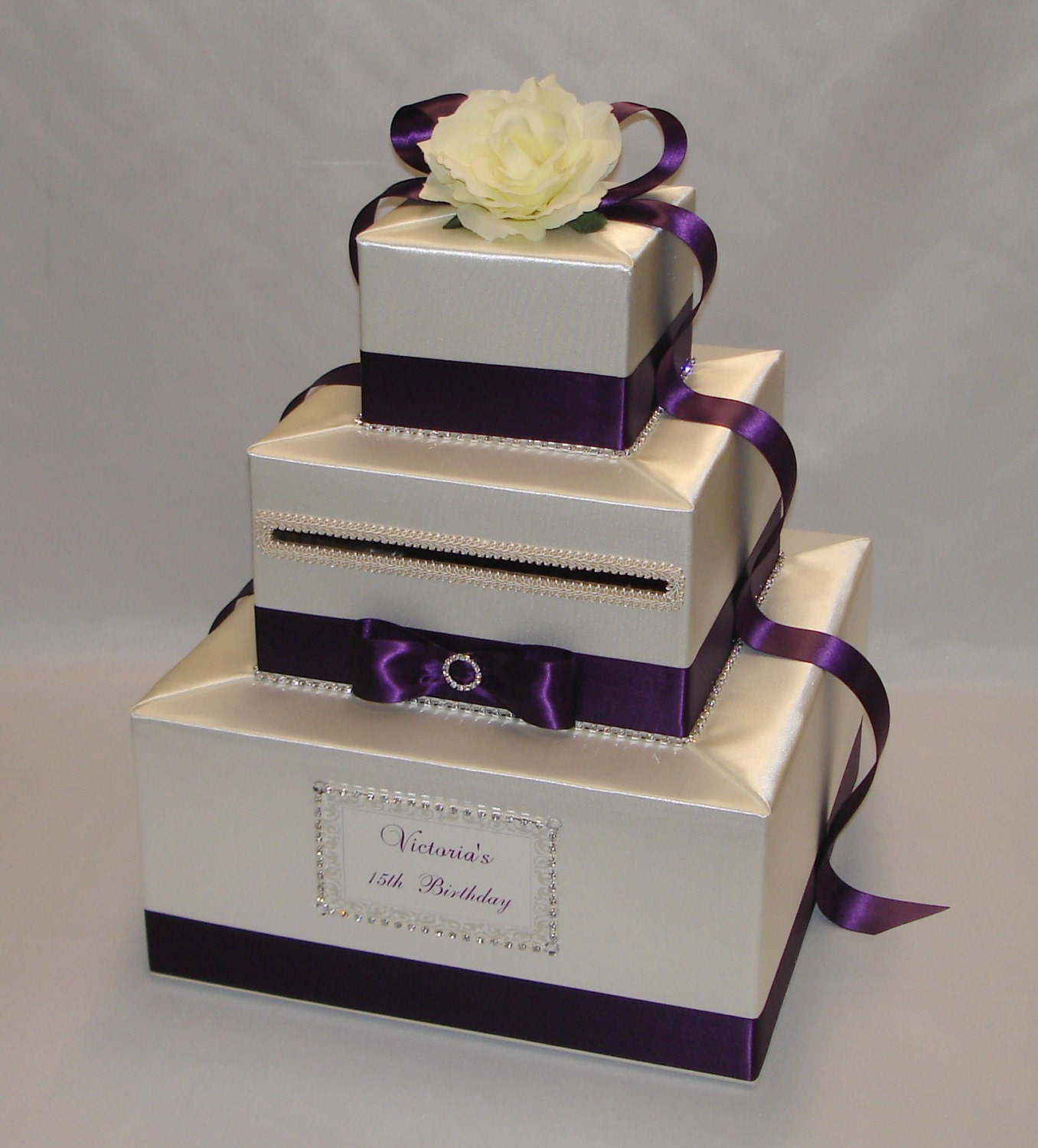 Elegant Custom Made Wedding Card Box Ivory And Eggplant