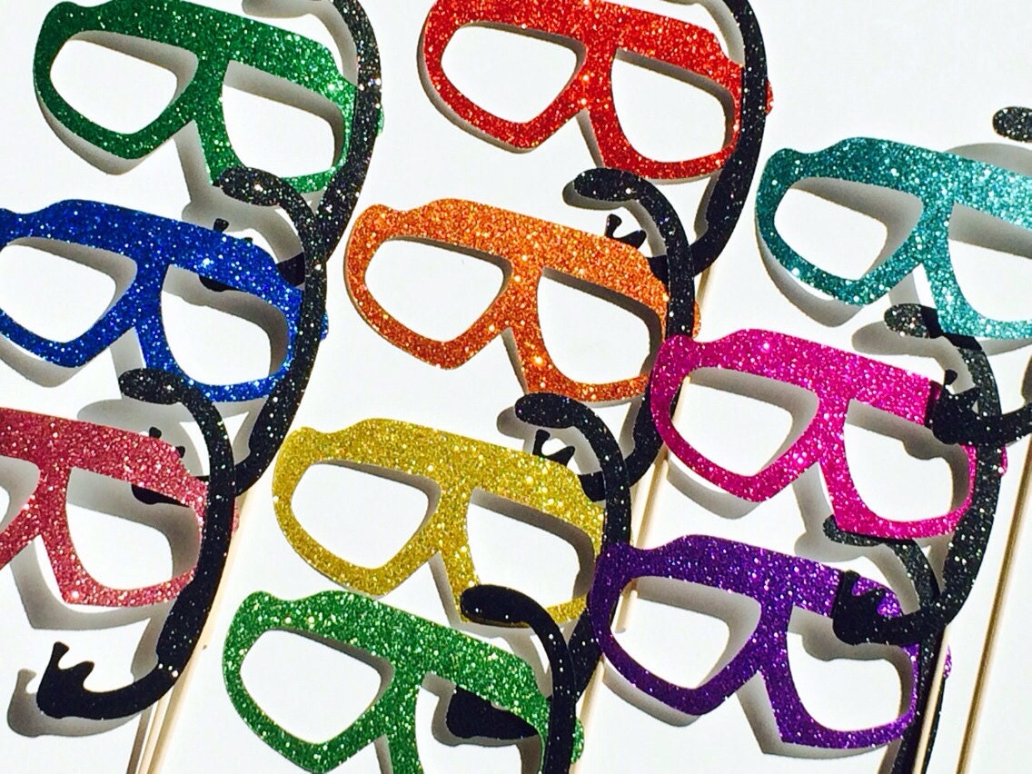 Summer Photo Booth Props Set of 10 GLITTER Swim Goggles with