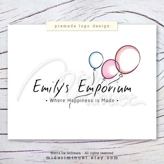 Watercolour Balloons: Premade Logo Design + Watermark – Personalised to ...
