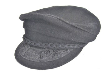 Vintage Breton Sailors Cap in black wool