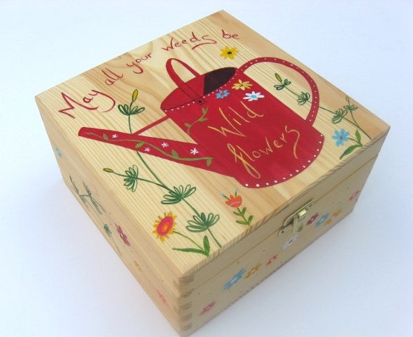 Large hand-painted memory box Wooden keepsake box Wooden box
