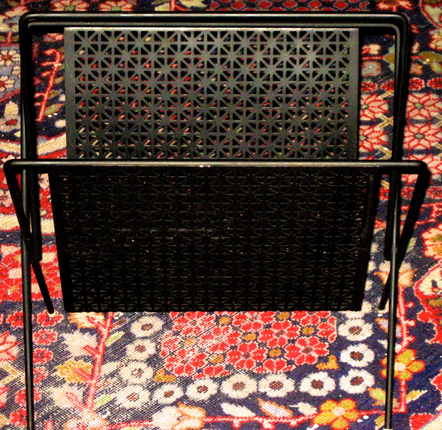 Vintage mid century modern black metal magazine rack mcm organizer ...