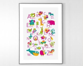 FRENCH Alphabet Poster with animals from A to Z BIG POSTER