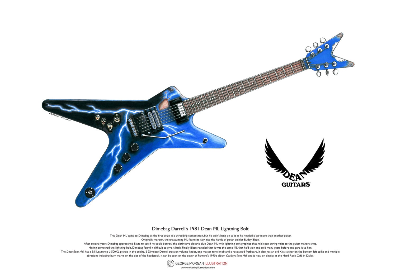 Dimebag Darrell's 1981 Dean ML Lightning Bolt ART POSTER