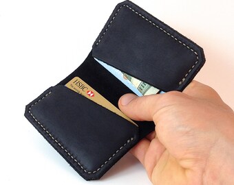 Front pocket wallet, mens leather wallet made from black oil tan leather