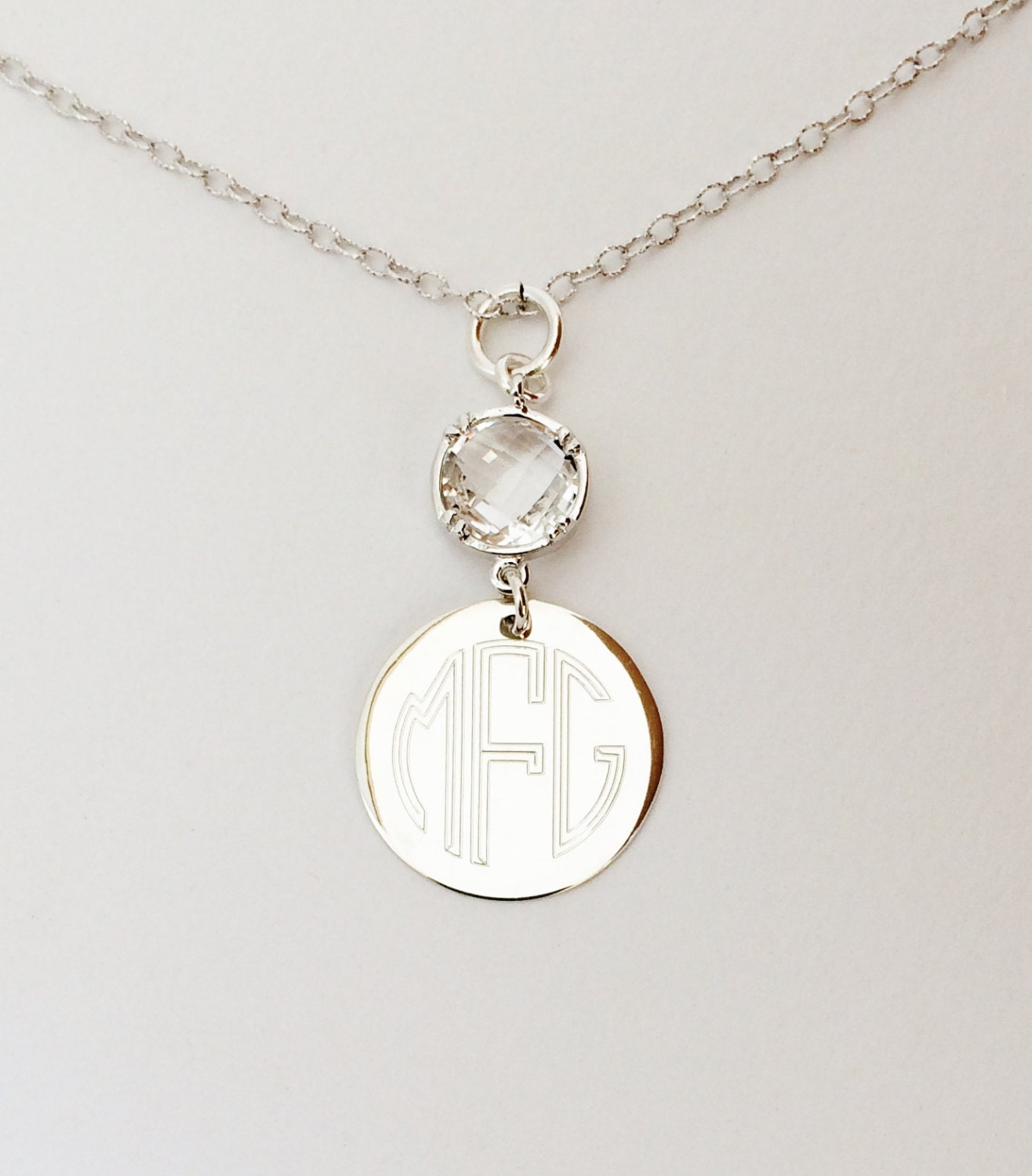 Personalized Necklace in Sterling Silver with Crystal for