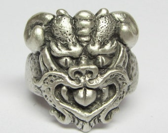 Whimsical Silver Elephant & Bird Ring Hitchin' A
